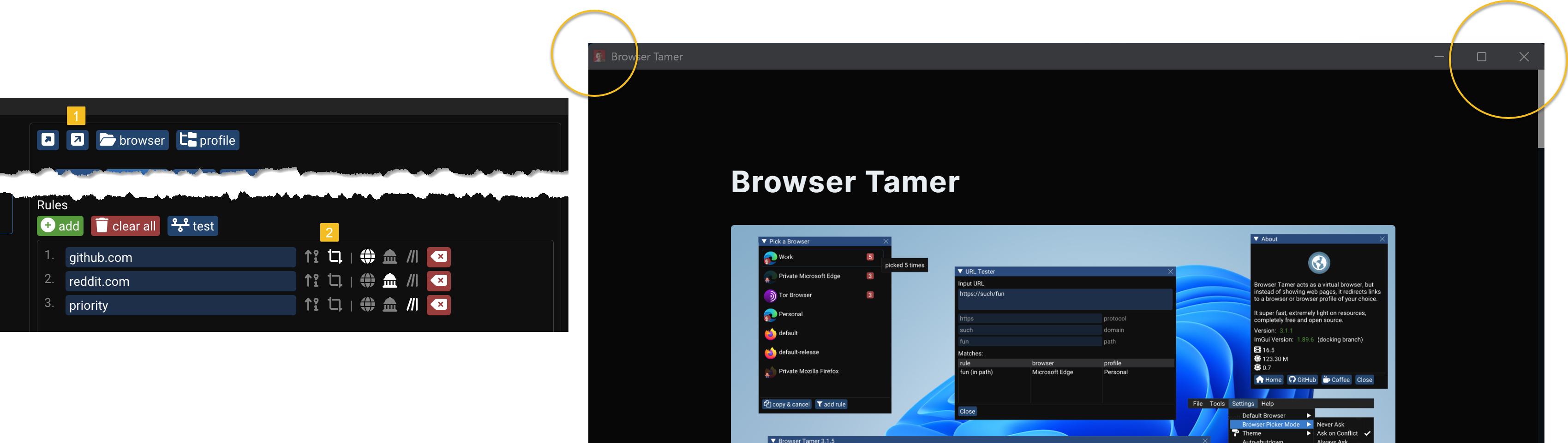 Browser Tamer – Windows Multi-Browser Link Redirector & Profile Switcher